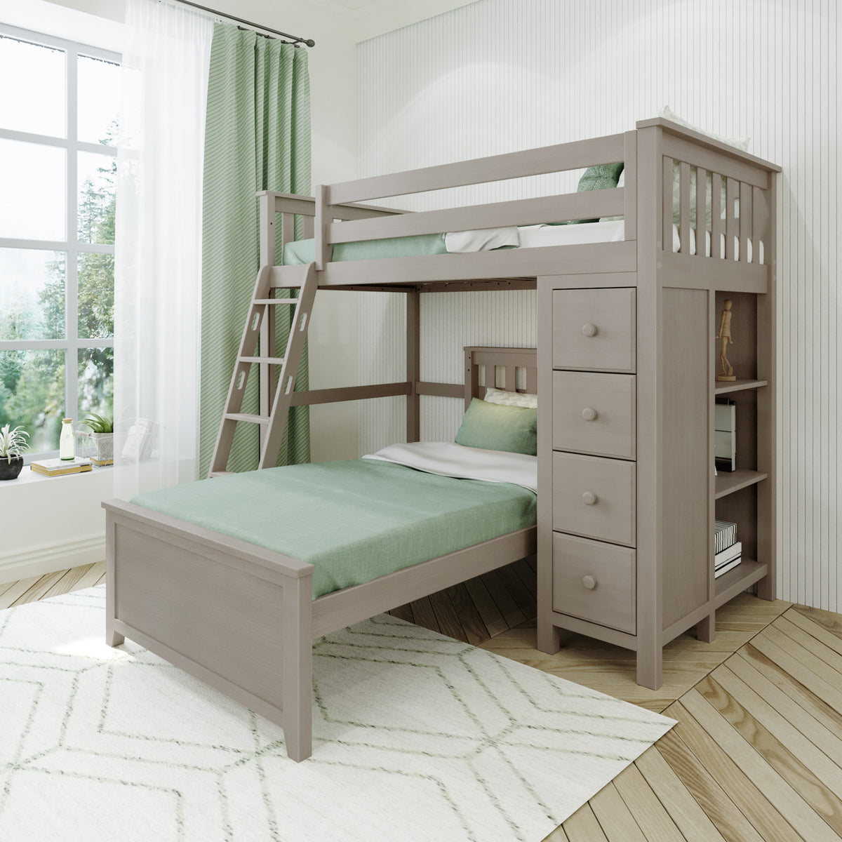 Jackpot Kids Edinburgh 1 Twin Ladder Loft Bed with Lower Bed & Storage ...